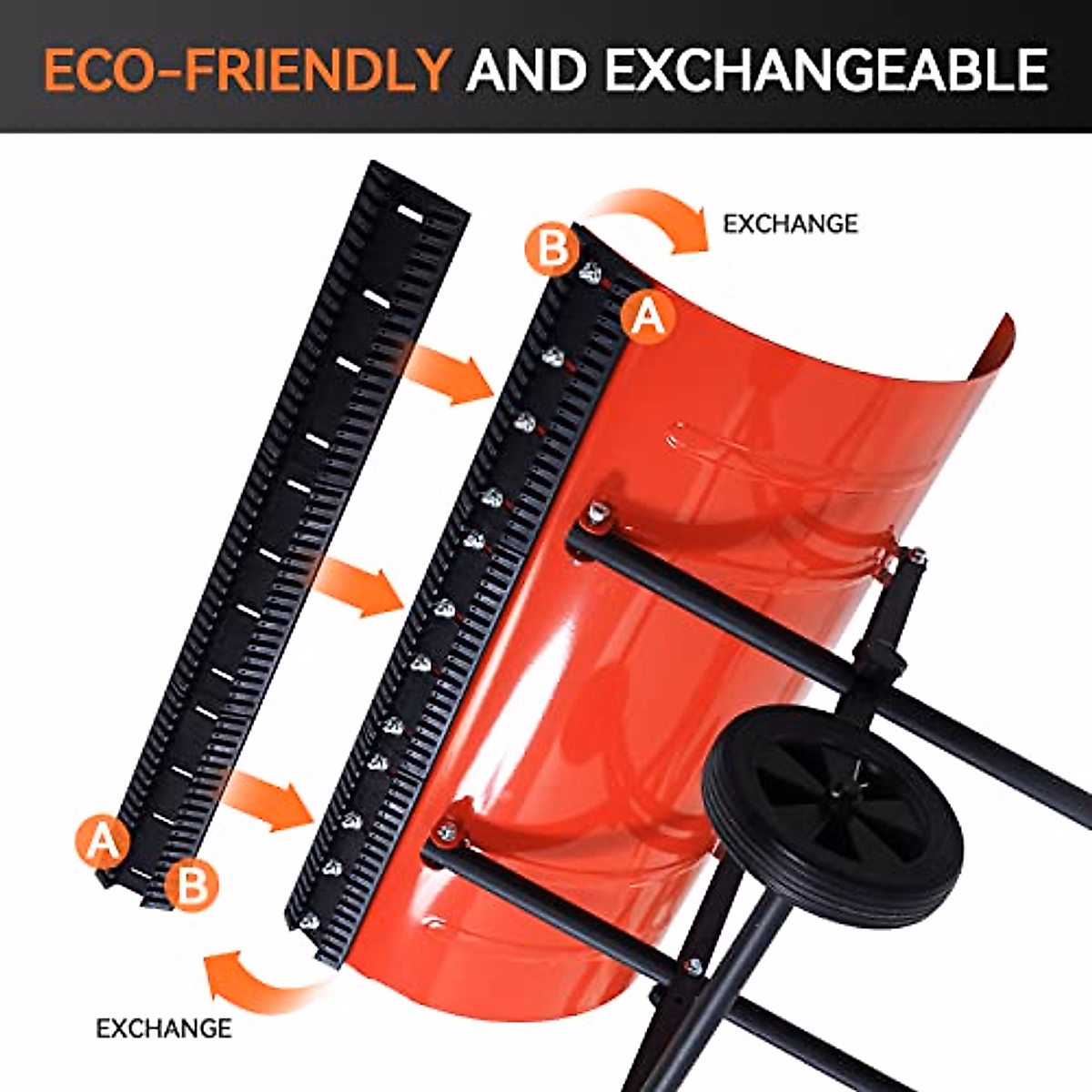 Aomedeelf Snow Shovel for Driveway, Heavy Duty Metal Snow Shovels with Wheels for Snow Removal, Adjustable Handle 30-'' Wheeled Snow Pusher for Driveway, Doorway, Sidewalks, Black & Red