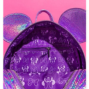 Loungefly Disney Minnie Mouse Glitter Sparkle Womens Double Strap Shoulder Bag Purse (Purple)