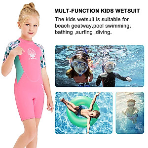 Kids Wetsuit Full Suits Shorty Suits Girls 2.5mm Neoprene Swimsuit UV Protection Keep Warm Short Sleeve Wetsuits for Swimming Diving Scuba XL Size