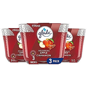 Glade Candle Apple Cinnamon, Fragrance Candle Infused with Essential Oils, Air Freshener Candle, 3-Wick Candle, 6.8 Oz, 3 Count