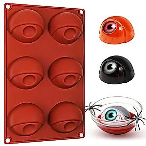 Webake Eyeball Jello Mold Silicone Halloween Jello Mold Shaped with Scary Eyes for Cake, Jelly, Hot Cocoa Bomb, Soap, 6-Cavity Semicircle Ball Mold for Halloween Trick or Treat Party