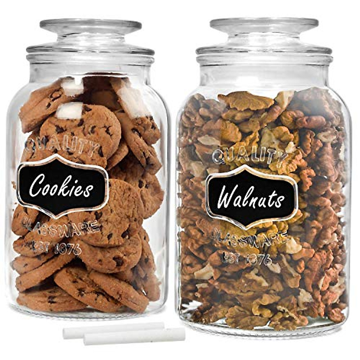 estilo Round Glass Canister Jars With Airtight Lids Ideal for Cookies, Candies, Cereal, Includes Chalkboard Labels And Chalk-1/2 Gallon (Set of 2), Clear