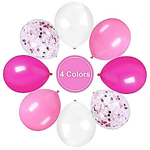 Thomtery Pink Confetti White Balloons, 50pcs 12 inch Latex Balloons for Birthday Party, Valentine's Day Decorations
