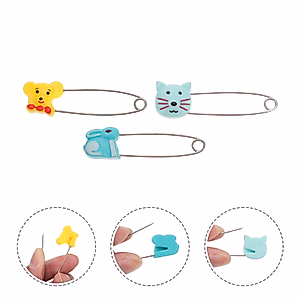 10pcs Safety Pins Diaper Pins Cute Animal Head Cloth Pins with Locking Closures U- Shaped Nappy Pins Buckle for Napkins Garment Repair Pins Random Color