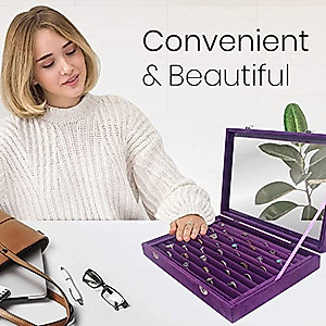 Ring Organizer Display Case ~ 11 Rows Multiple Ring Holder ~ Jewelry Tray Organizer With Studs ~ Ring & Earring Holder Storage Box For Shows With Transparent Lid (Purple)