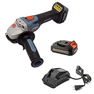 SENIX X2 20 Volt Max* 5-Inch Brushless Angle Grinder Tool, 8500 RPM Max, 3-Position Auxiliary Handle, Spring-Loaded Safety Slide Switch, 2.5 Ah Battery and Charger Included (PAX2125-M2)