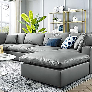 Modway Commix Down-Filled Overstuffed Vegan Leather 7-Piece Sectional Sofa in Gray