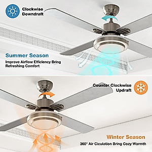 warmiplanet Ceiling Fan with Lights Remote Control, 52 Inch, Brushed Nickel Motor (4-Blades)
