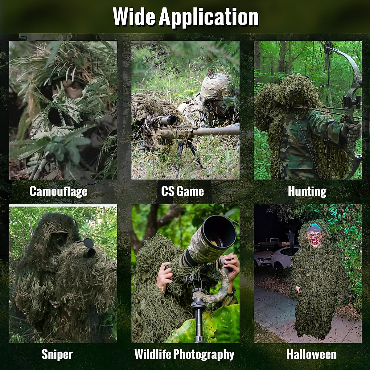 Slendor 6 in 1 Ghillie Suit, 3D Camouflage Hunting Apparel Camo Hunting Clothes, Bushman Costume Suitable for Men, Hunters