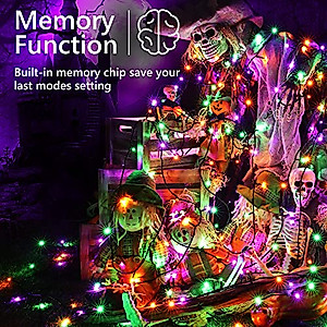 Brizled Mini Halloween Lights, 78.74ft 240 LED String Lights Connectable, 8 Modes Outdoor Halloween Lights, Halloween Tree Lights with Timer for Halloween Carnival Party Decor, Purple & Green & Orange