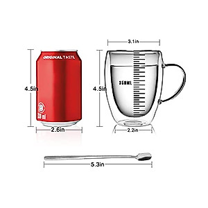 LIBWYS 4 Pack Double Walled Coffee Cups Glasses Mugs, 12oz Espresso Cappuccino Latte Tea Cups with Handle, Heat Resistant Borosilicate Clear Glasses 350ml