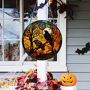 MATIHAY Crows Stained Acrylic Window Hanging - Crow Raven Wall Decor for Bird Lovers, Halloween Fall Christmas Decor for Home, Cafe (Crows,L)