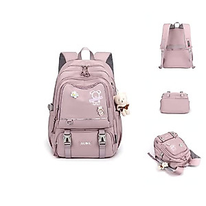 Aesthetic Laptop Backpack Kawaii Backpack Back to School Anti Theft Slim Durable Backpack with Large Capacity (Pink)