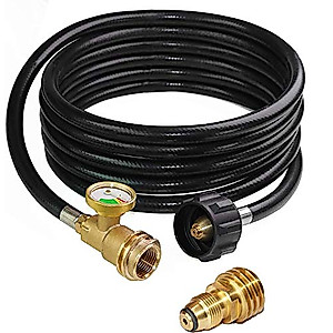 DOZYANT 12 Feet Propane Hose with Gauge,Include Tank Adapter Converts POL 100 lb LP Tank to QCC1 for Gas Grill, Stove and More Propane Appliances