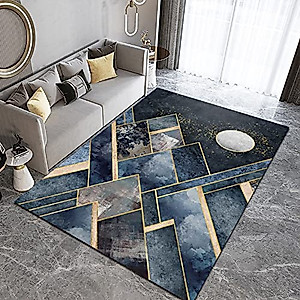 JUGTL Abstract Moon Star Area Rug, Geometric Pattern Decorative Rug, Easy Clean Washable Non-Slip Bedroom Rug Large Area, Suitable for Living Room Dining Room Entrance Corridor Office-5ft×6ft