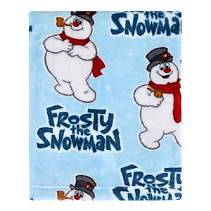 Warner Brothers Frosty The Snowman Light Blue, Red, and White Super Soft Holiday Baby Blanket