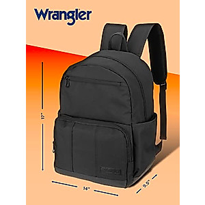Wrangler Industry Backpack Classic Logo Water Resistant Casual Daypack with Padded Laptop Notebook Sleeve (Black)