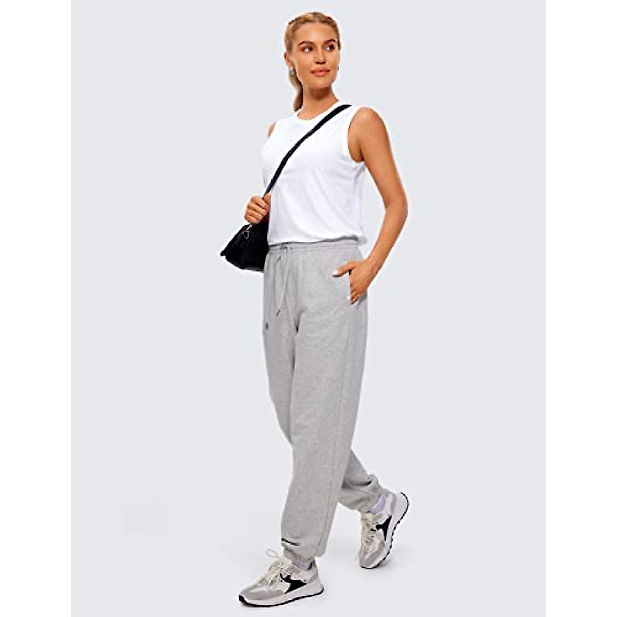 CRZ YOGA Pima Cotton Workout Tank Top for Women Loose Sleeveless Tops High Neck Yoga Tanks Athletic Gym Shirts White X-Large