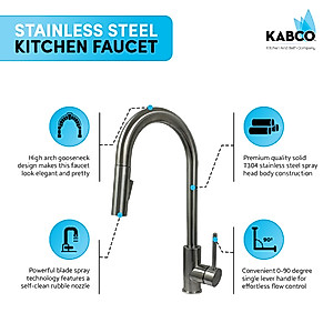 KABCO 17.5 Inch Brushed Nickel Finish Kitchen Faucet with Double Function Pull Out Down Spray Head, Spot, Rust, and Fingerprint Resistant Stainless Steel 360 Degree Swivel Spout