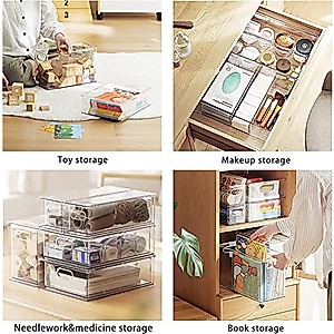 MANO Fridge Drawer Pull Out Stackable Bins with Handle Clear Refrigerator Drawers Organizer Food Storage Container Box with Dividers Plastic Produce Saver for Pantry, Cabinet, Kitchen, Clothes