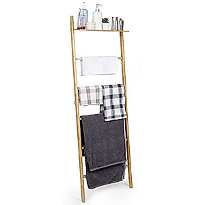 Happy House Habits Blanket Ladder, 5-Tier Towel Rack, Wall-Leaning Blanket Rack, Decorative Display Ladder Shelf, Living Room, Bedroom, Durable Decorative Ladder for Blankets with Additional Shelf