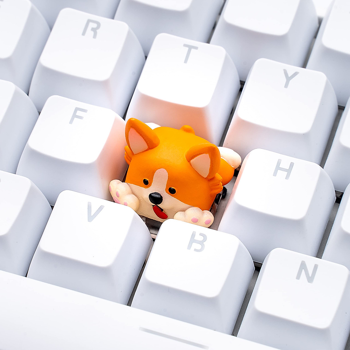 Oceankey Artisan Keycaps for DIY Replacement Handmade Sculpted Keycaps Cute Dog Handmade Resin Keycaps for Switch Gaming, Cherry MX Mechanical Keyboards (Orange)