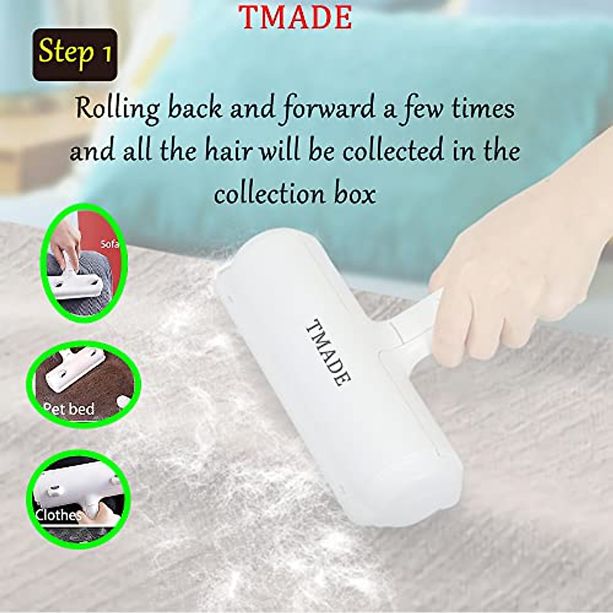 Pet Hair Remover Lint Roller - Reusable Cat and Dog Hair Removers, for Furniture, Couch, Carpet, Clothes, Car Seats, Bedding, Portable Multi-Surface, Upgraded, Rollers, Fur Removal Tool | by TMADE