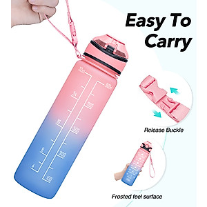 MEITAGIE Water Bottle 32oz with Straw, Motivational Water Bottle with Time Marker & Buckle Strap,Leak-Proof Tritan BPA-Free, Ensure You Drink Enough Water for Fitness, Gym, Camping, Outdoor Sports