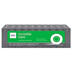 Office Depot Invisible Tape, 3/4in. x 1000in., Pack of 10, 0