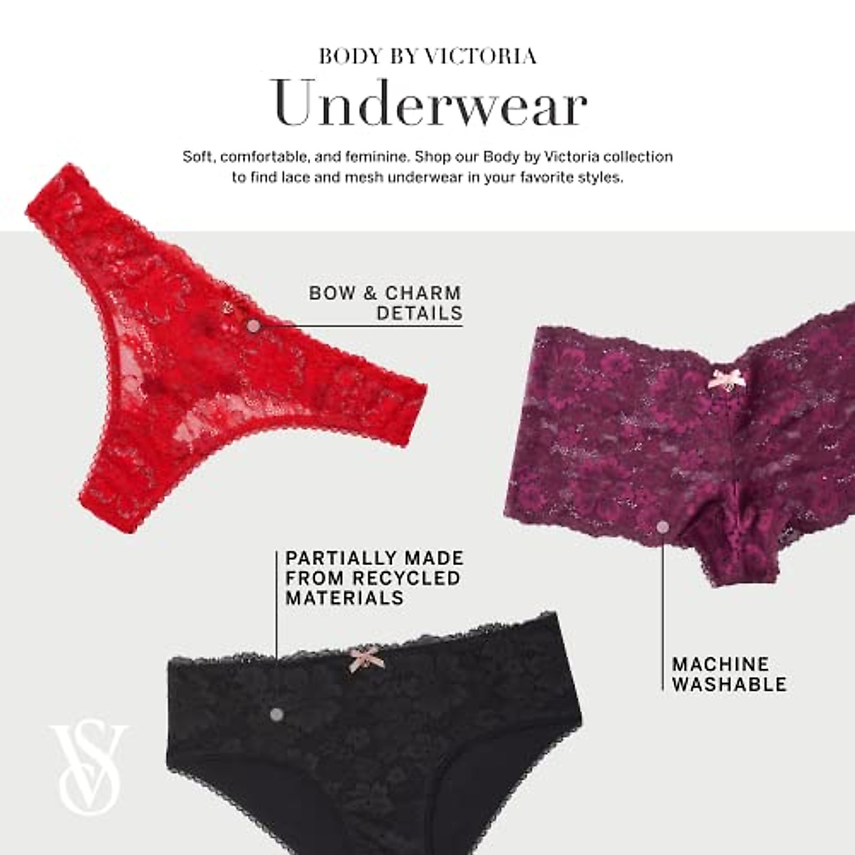 Victoria's Secret Lace Boyshort Panty, Shortie Underwear for Women, Body By Victoria Collection, Pink (XL)