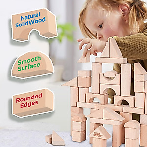 iPlay, iLearn Kid Wooden Building Block Set, Toddler Natural Wood Block Montessori Learning Toy, Large Hardwood Stacking Brick Castle Unit, Preschool Classroom Gift 2 3 4 5 6 8 Year Old Boy Girl Child