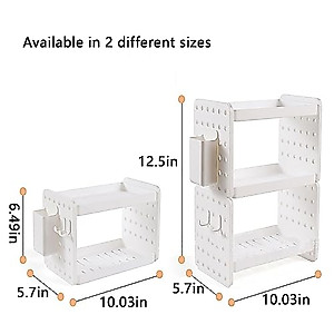 Buqerb 2 Tier Organizer Countertop,spice rack,stair basket with Detachable Cups and Hooks for Bathroom Counter Kitchen Bedroom Living Room Cloakroom，White