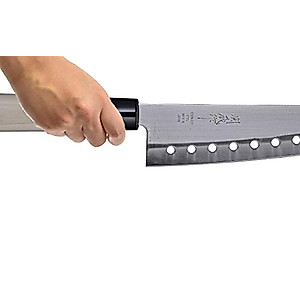 Hinomaru Collection Sekizo Japan Quality Stainless Steel Santoku Multi Purpose Chefs Knife 11.75" Itamae Sushi Chef Knife With Wooden Handle Made In Japan (Blade with Holes)