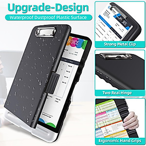 Sunnyclip Clipboard with Storage, Real Hinge & 2 Compartment, Letter Size Plastic Side Opening Lightweight Portable Slimcase Box, Smooth Writing for Paperwork Office Classroom Supply