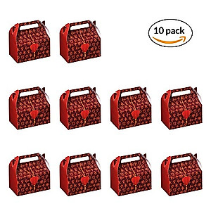 Hammont Paper Treat Boxes - (10 Pack) - Party Favors Treat Container Cookie Boxes Cute Designs Perfect for Parties and Celebrations 6.25" x 3.75" x 3.5" (Chinese)