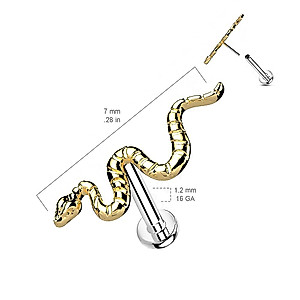 Pierced Owl G23 Implant Grade Titanium Snake Threadless Push in Lip Cartilage Tragus Stud (Silver Tone, 18GA (1mm))