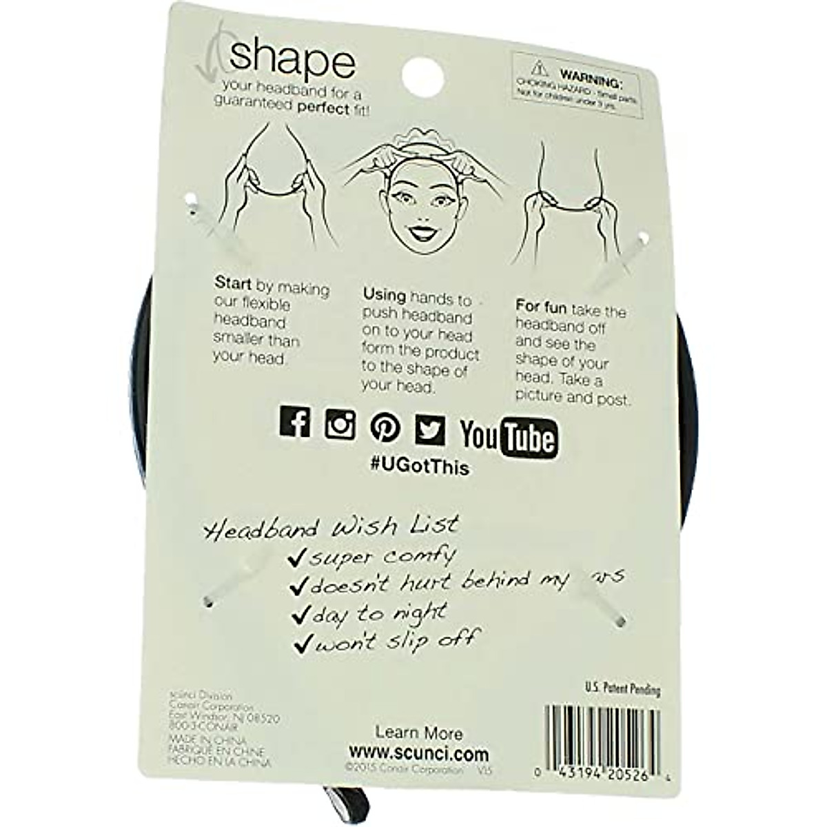 Scunci The Most Comfortable Headband Ever, Flexible No-Slip Grip, 2-pcs per Pack in Assorted Colors (1-Pack)