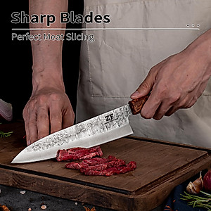 ZF Kitchen Knife Chef Santoku Knife 8 Inch Multipurpose High Carbon Stainless Steel Japanese Cooking Knife for Meat Vegetable Fruit with Ergonomic Handle (YE174)