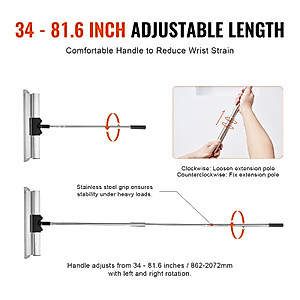 VEVOR Drywall Skimming Blade Set, 10/16/24/32/40 in Skimming Blades + 34-81.6 in Extension Handle Pole, Stainless Steel Knife Professional Skim Coat Tools, for Gyprock/WallBoard/Plasterboard