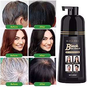 SUPGUDER 400ml Temporary Black Hair Shampoo with Natural Ingredients - Instant Color for Up to 30 Days, Simple to Use, Fast-Acting for Men and Women
