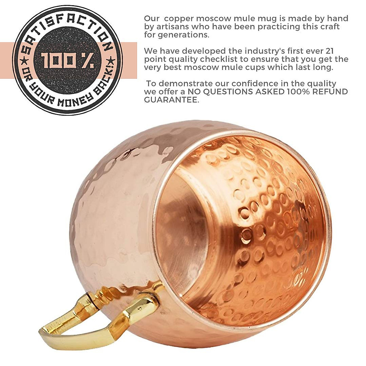 Kitchen Science [Gift Set] Moscow Mule Copper Mugs Set of 6 (16oz) w/Straws & Jigger | 100% Pure Copper Cups, Tarnish-Resistant Food Grade Lacquered Finish, Ergonomic Handle (No Rivet) w/Solid Grip