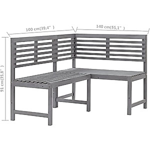 vidaXL Solid Acacia Wood Patio Corner Bench Garden Outdoor Terrace Yard Balcony Furniture Wooden Modern Lounge Bench Seating Seat 55.1"