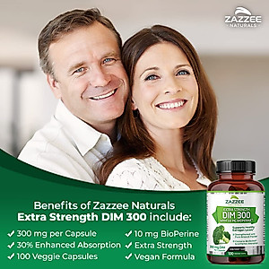 Zazzee Extra Strength DIM 300, 10 mg BioPerine and 300 mg DIM per Capsule, 100 Vegan Capsules, 3+ Month Supply, Plus Pure Organic Broccoli Extract, 100% Vegetarian, All-Natural and Non-GMO