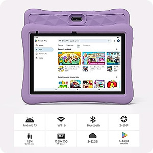 Kids Tablet, 10 inch Tablet for Kids, Android 13, Google Kids Space, Parental Control, 2GB RAM 32GB Storage, HD IPS Glass Screen, 6000mAh Battery, EVA Shockproof Case, PlimPad Kids10 (Purple)