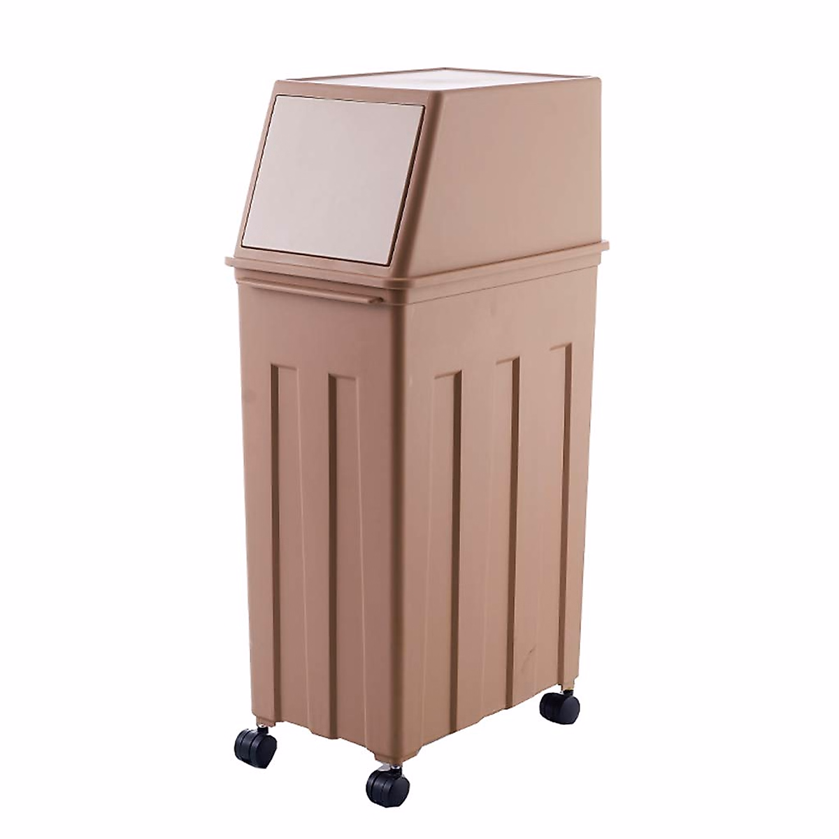 Trash Can Plastic Press Top Trash Bin 30 Liter, Large with Wheels, Square Garbage Can for Kitchen Living Room Office Outdoor (Color : Dark Brown)