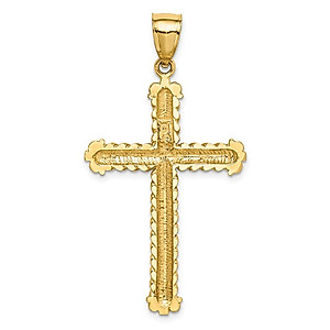 Diamond2Deal 14k Yellow Gold Diamond Cut Cross Pendant Fine Jewelry for Women (L- 43.5 mm, W- 23.25 mm)