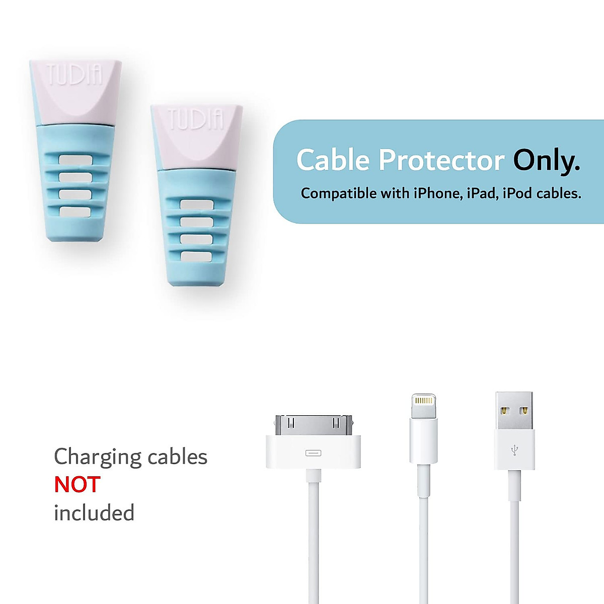 TUDIA [Klip] Snap On Charging Cable Cord Saver Protector Compatible with iPhone, iPad, iPod - Blue