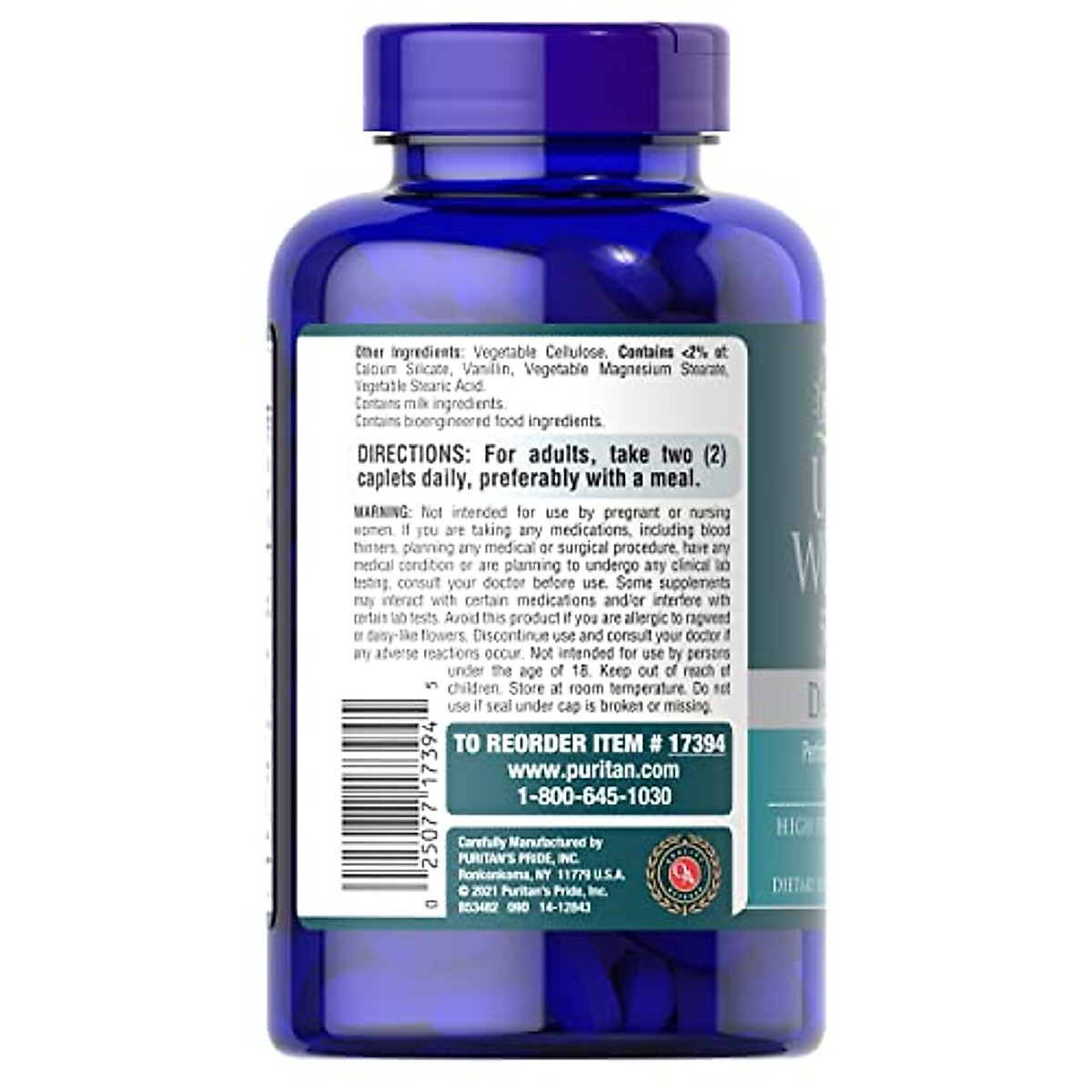 Puritans Pride Ultra Woman 50 Plus Multivitamin Caplets with Zinc, 120 Count, White