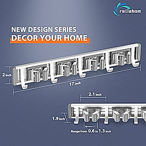 reliahom Broom Holder Mop Hanger Wall Mount Metal Organization Garage Storage System Garden Kitchen Tool Organizer (4 Racks with 5 Hooks, Silver)