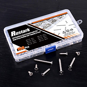 Rustark 150Pcs M5 [10-45mm] 304 Stainless Steel Flat Head Phillips Cross Wood Screw Self Tapping Drilling Screws Assortment Kit